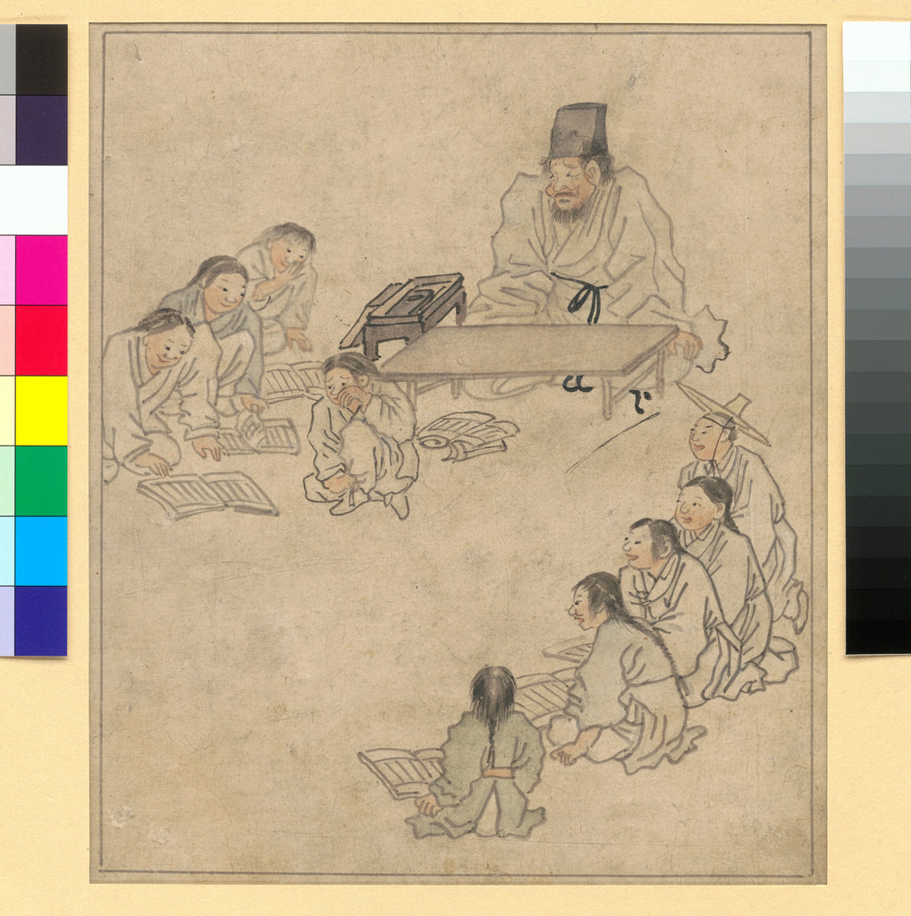 "A Village School" from the Album of Genre Paintings by Kim Hong-do ...